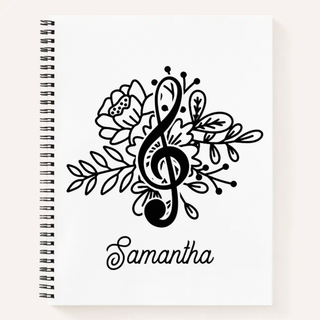 Modern Floral Treble Clef Music Lovers Notebook | Zazzle