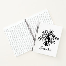 Modern Floral Treble Clef Music Lovers Notebook | Zazzle