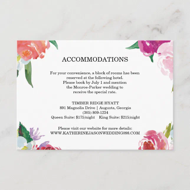 Modern Floral Watercolor Wedding Insert Card | Zazzle
