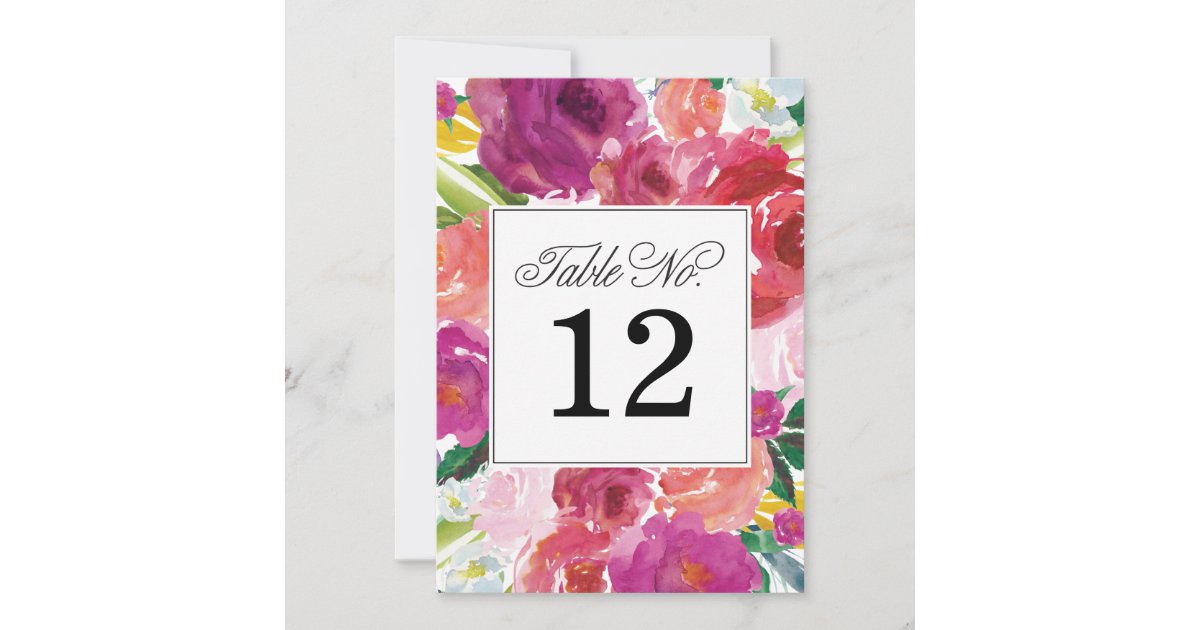 Modern Floral Watercolor Wedding Table Numbers | Zazzle