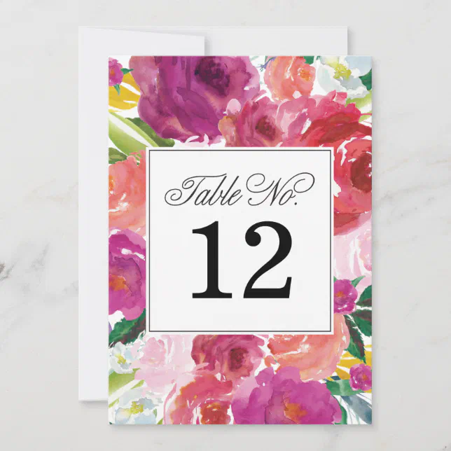 Modern Floral Watercolor Wedding Table Numbers | Zazzle