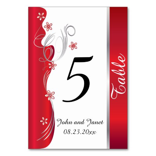 Modern Floral Wedding | Deep Red and Silver Table Number | Zazzle