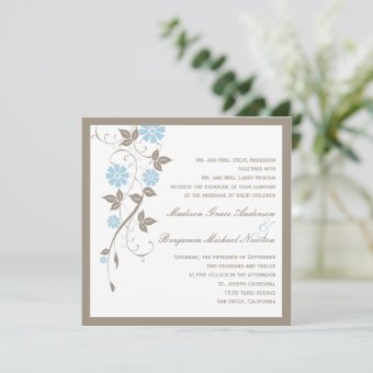Modern Floral Wedding Invitation - Aqua Blue | Zazzle