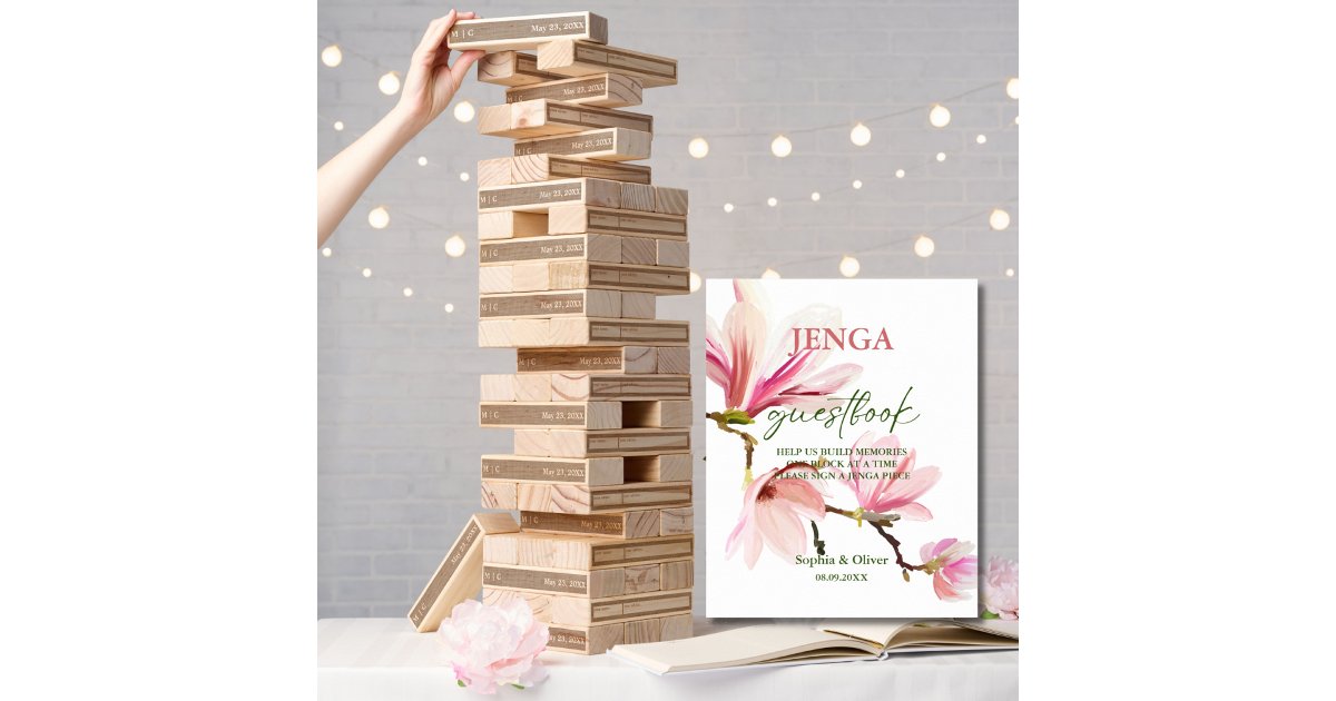 Modern Floral Wedding Jenga Guest Book Sign | Zazzle