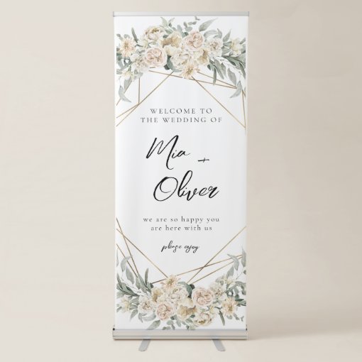 Modern Floral Wedding Welcome Minimalist Retractable Banner | Zazzle