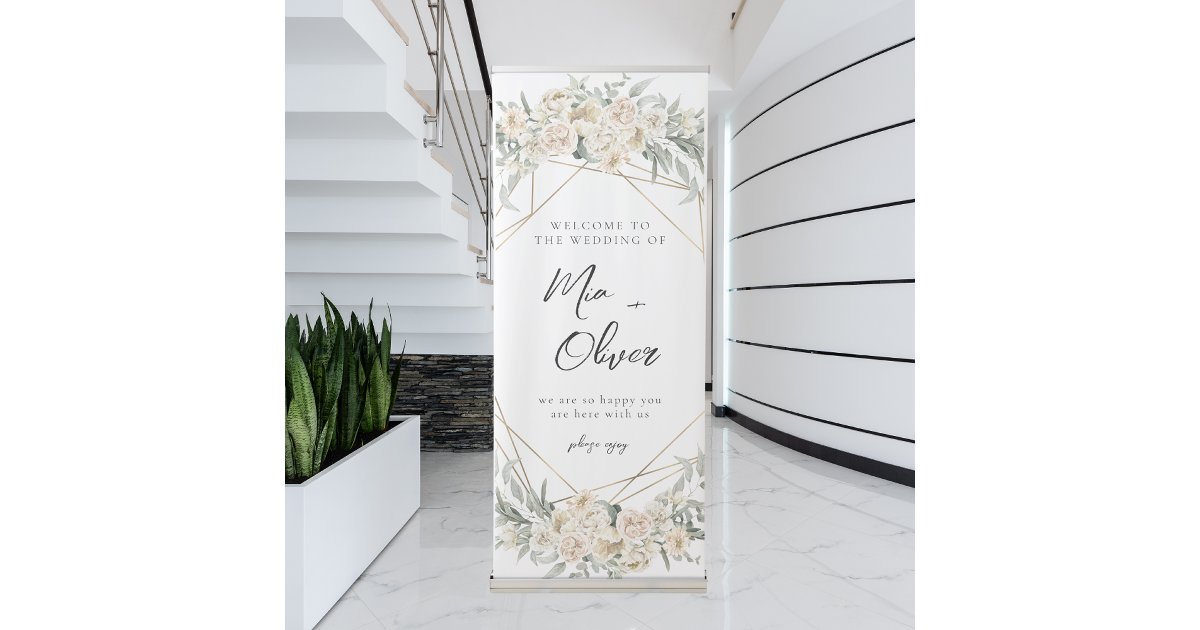 Modern Floral Wedding Welcome Minimalist Retractable Banner | Zazzle