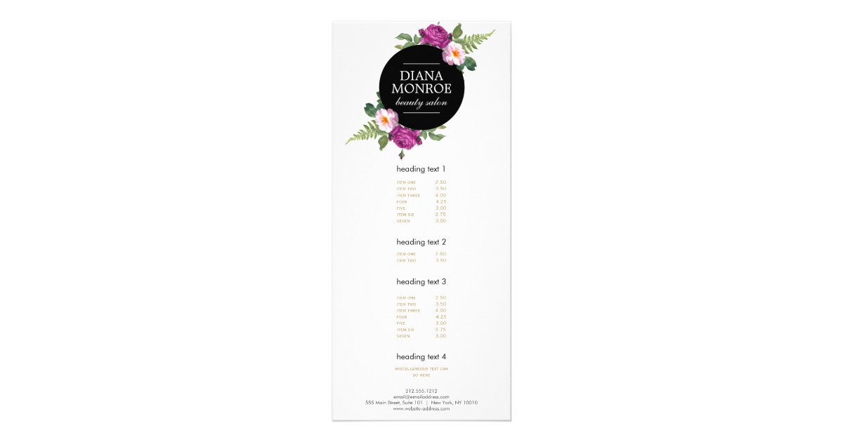 Modern Floral Wreath Salon Rack Card | Zazzle