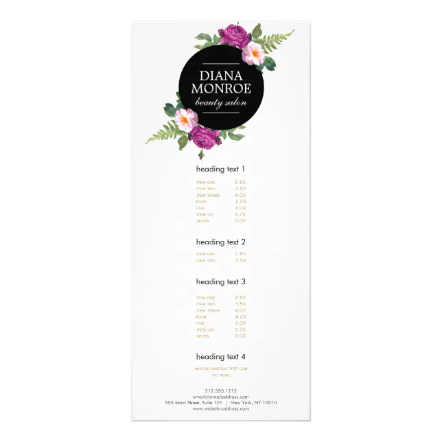 Modern Floral Wreath Salon Rack Card | Zazzle