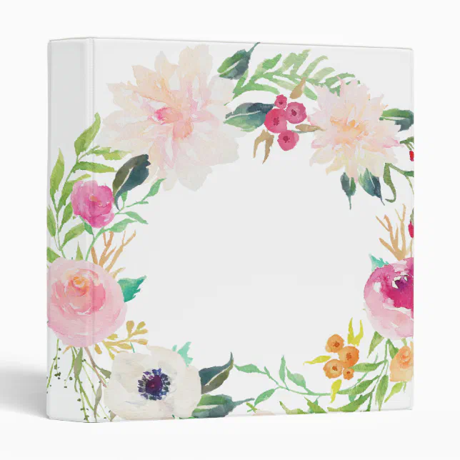 Modern Floral Wreath White Binder | Zazzle