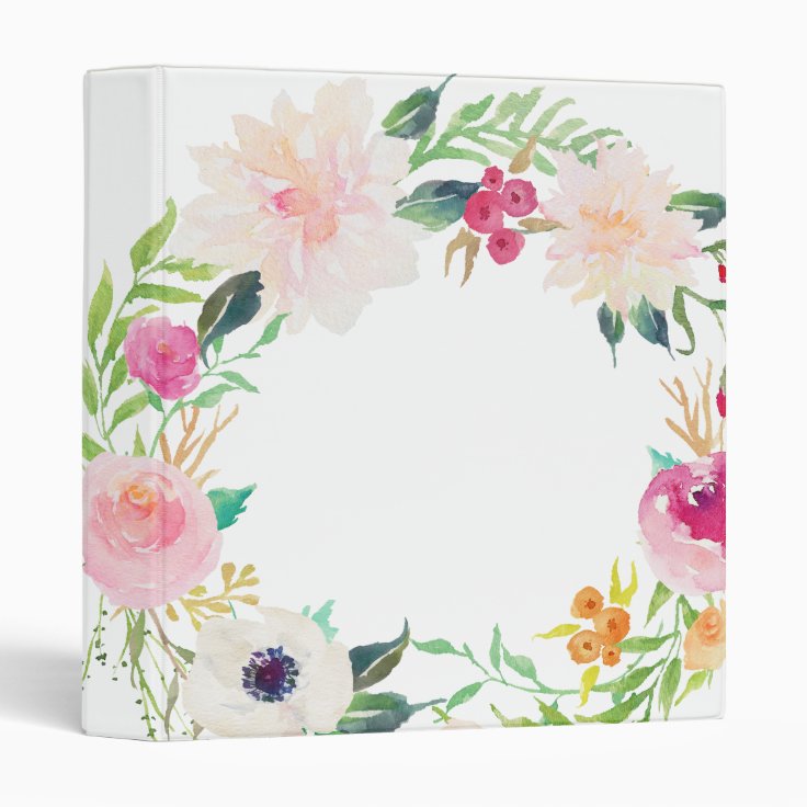 Modern Floral Wreath White Binder | Zazzle