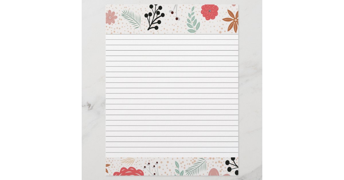 Modern Flower Border Lined Recipe Insert | Zazzle