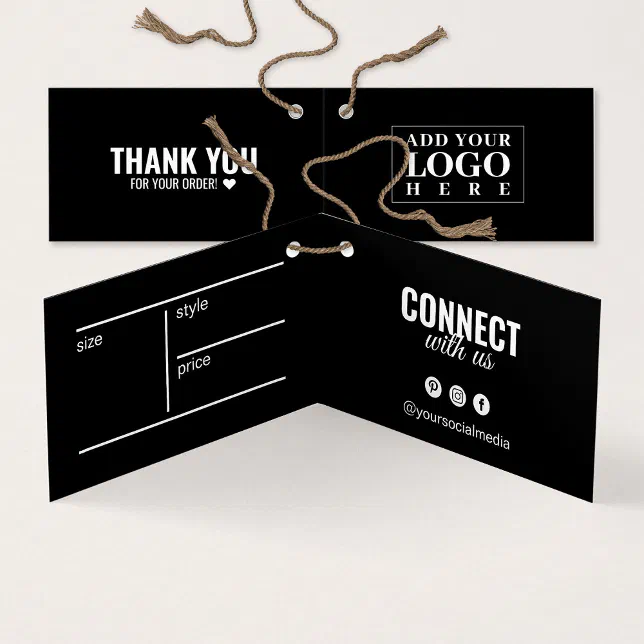 Modern Folded Clothing Black Hang Tag Card | Zazzle