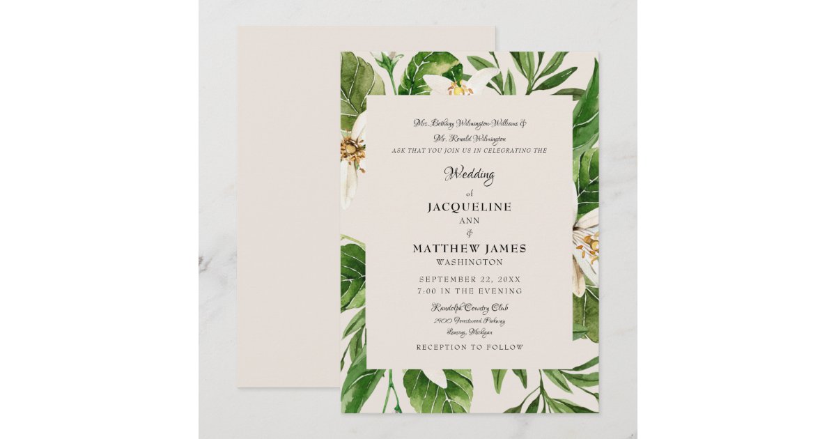Modern Foliage Parents Cream Wedding Matte Invitation | Zazzle