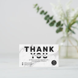 Modern font black white marble order thank you business card | Zazzle