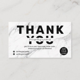 Modern font black white marble order thank you business card | Zazzle