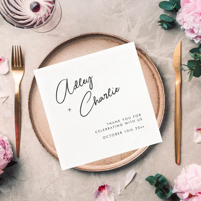 Modern Font Black & White Wedding Couples Names Napkins | Zazzle