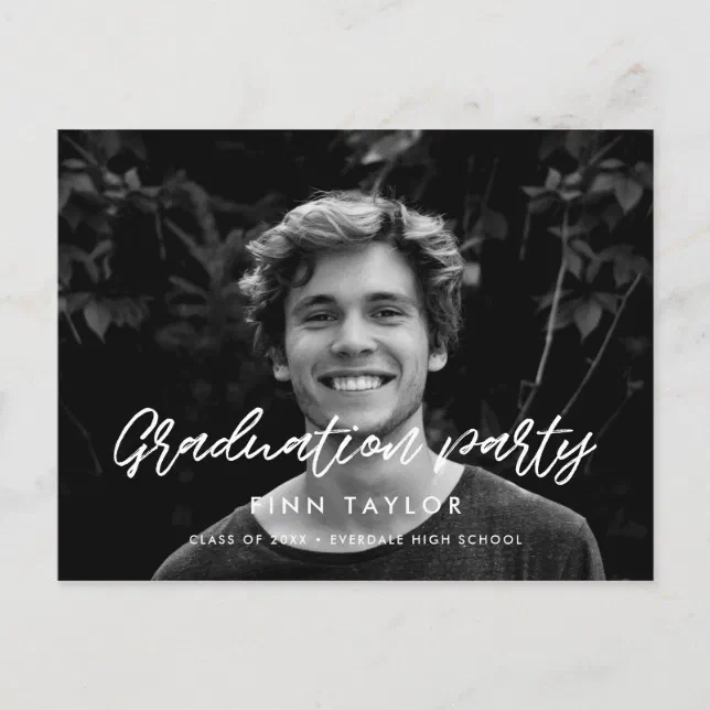 Modern font graduation party photo invitation postcard | Zazzle