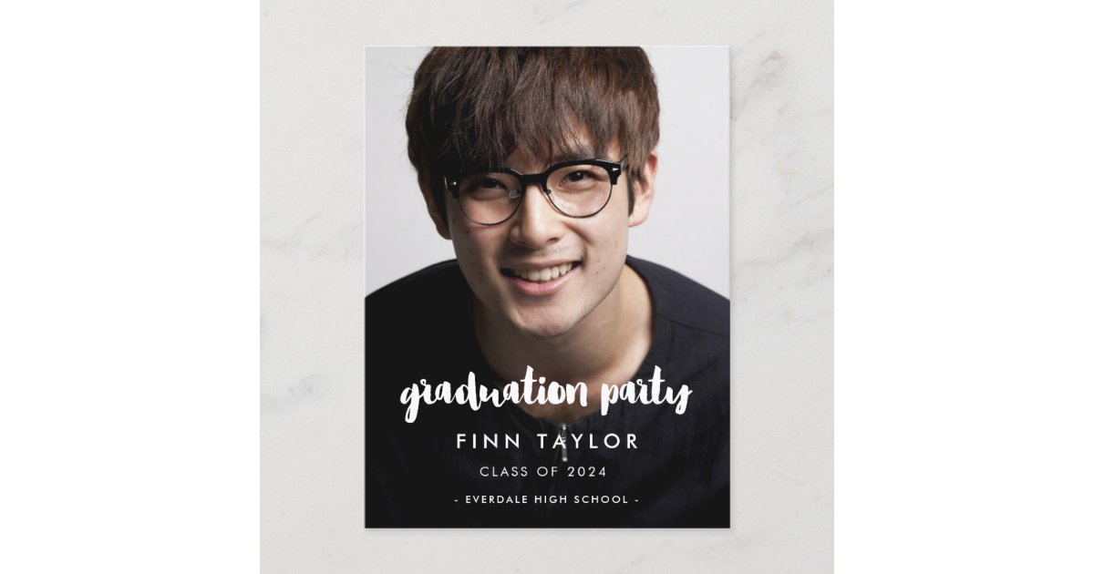 Modern font graduation photo invitation postcard | Zazzle