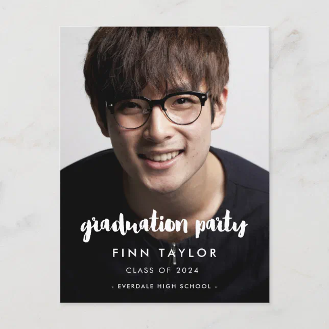 Modern font graduation photo invitation postcard | Zazzle