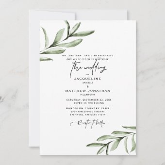 Modern Font Simple Foliage Wedding Invitation | Zazzle