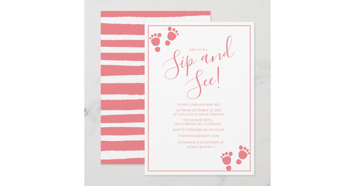 Modern Footprint Sip And See Party Invitation | Zazzle