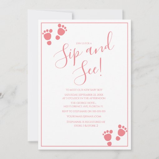 Modern Footprint Sip And See Party Invitation | Zazzle