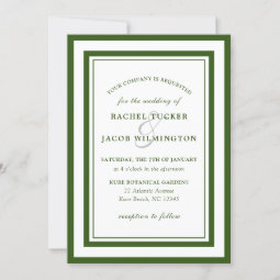 Modern Forest Green Border Simple Wedding Invitation | Zazzle