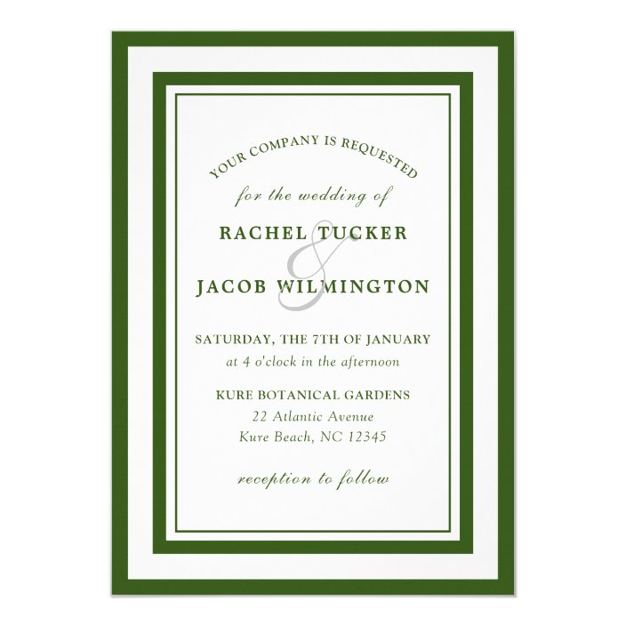 Modern Forest Green Border Simple Wedding Invitation | Zazzle.com