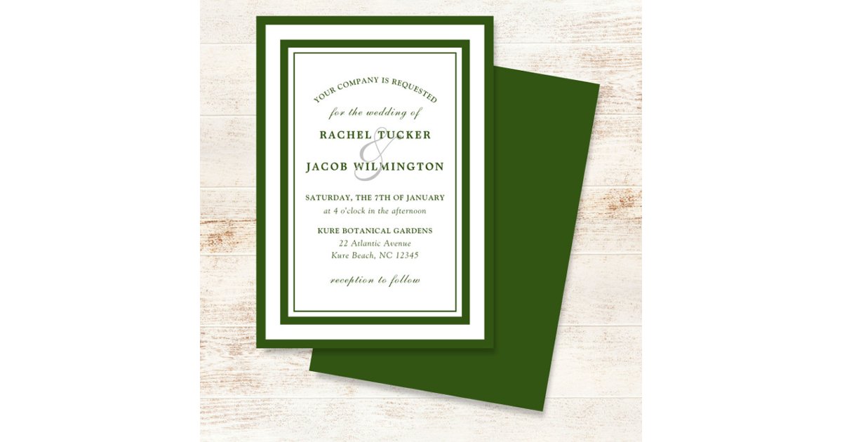 Modern Forest Green Border Simple Wedding Invitation | Zazzle