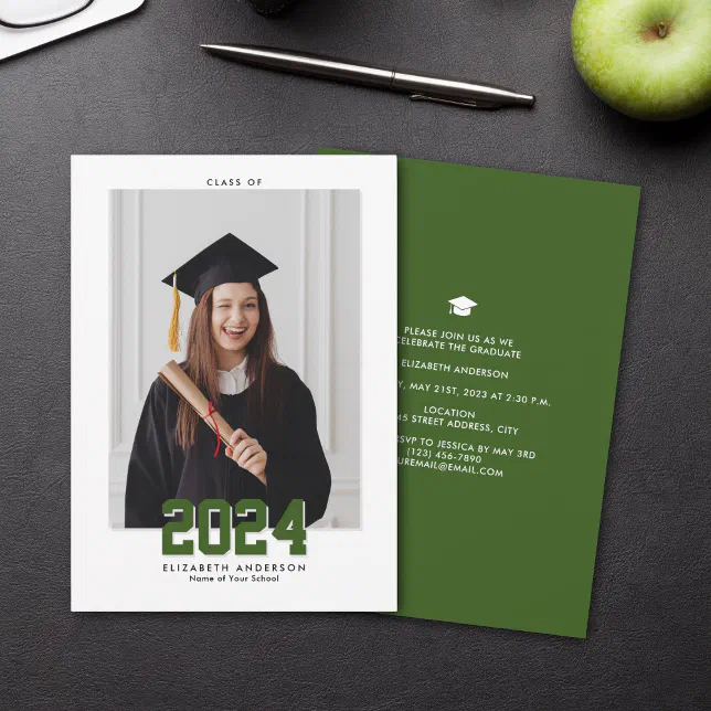 Modern Forest Green Class of 2024 Graduation Photo Announcement | Zazzle