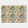 Modern Forest Hunting Green Toile de Jouy Pattern Wrapping Paper Sheets ...