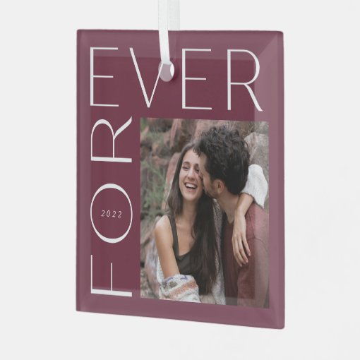 Modern Forever Couples Photo & Year Glass Ornament | Zazzle