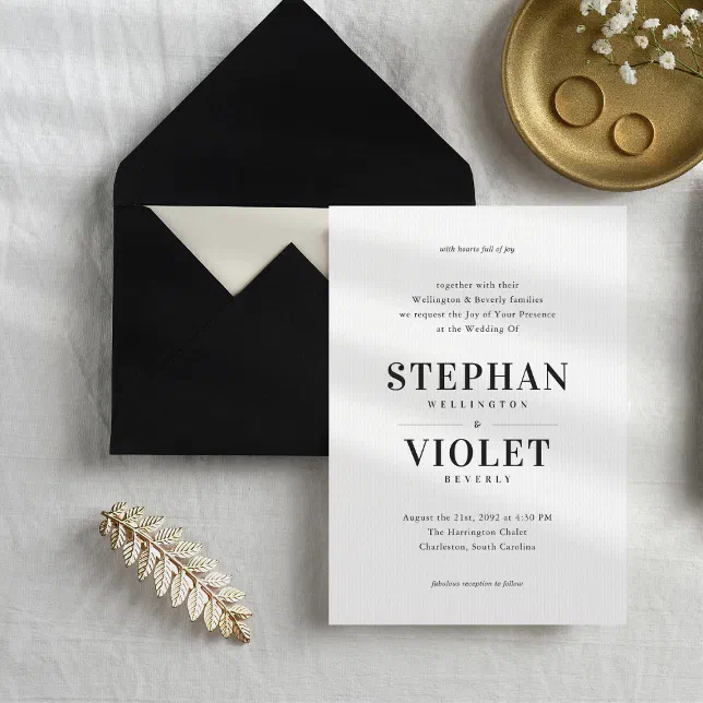 Modern Formal Black and White Contemporary Wedding Invitation | Zazzle