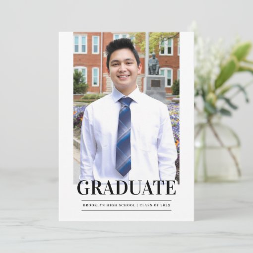 Modern Formal GRADUATE Grad Cap Photo Graduation Announcement | Zazzle