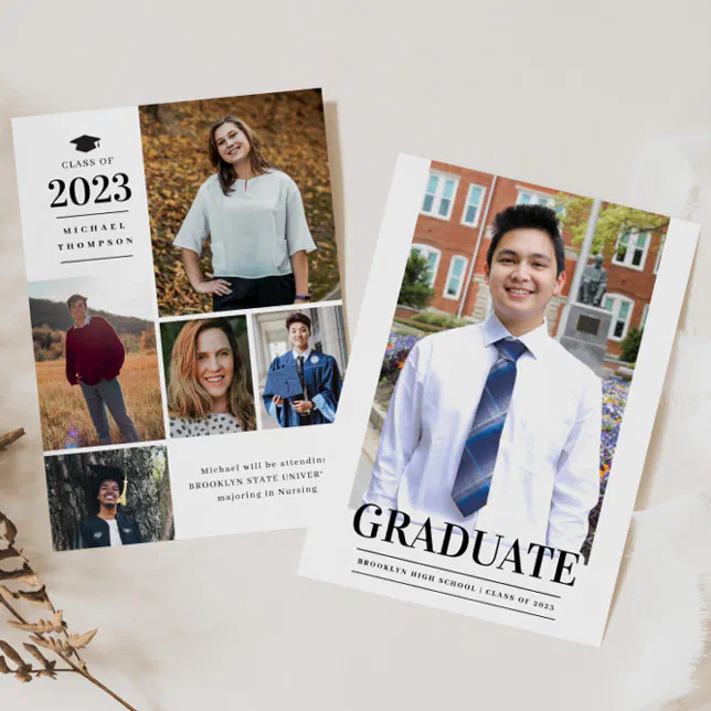 Modern Formal GRADUATE Grad Cap Photo Graduation Announcement | Zazzle