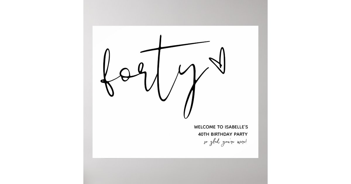 Modern Forty 40th Welcome Sign | Zazzle