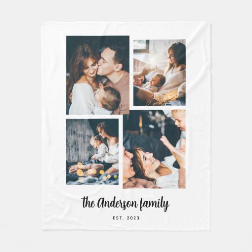 Modern Four Photo Collage Fleece Blanket | Zazzle