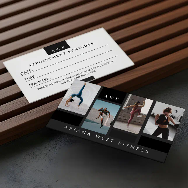 Modern Four Photo Collage Personal Trainer Fitness Appointment Card ...