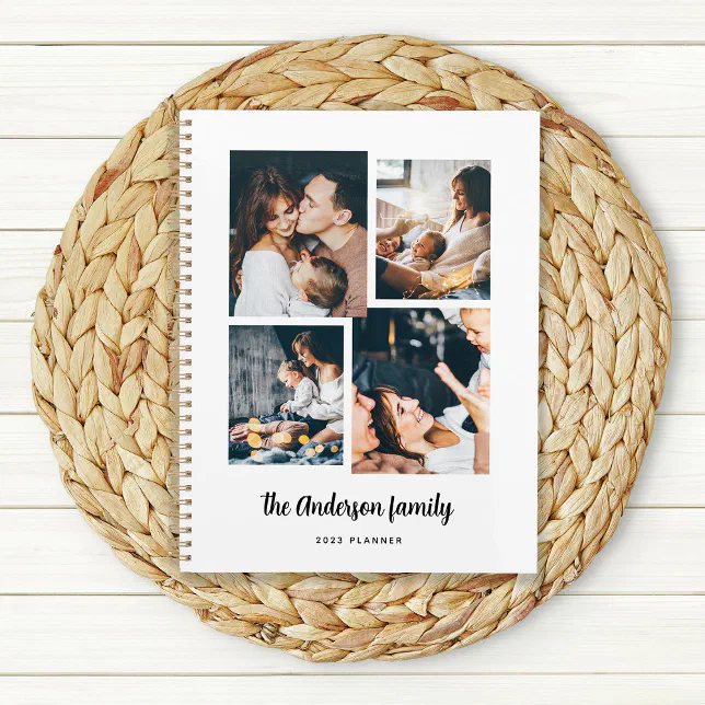 Modern Four Photo Collage Planner | Zazzle