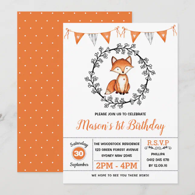 Modern Fox Birthday Party / Woodland Animal Invitation | Zazzle
