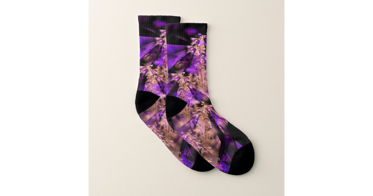 Modern fractal in black and purple socks | Zazzle