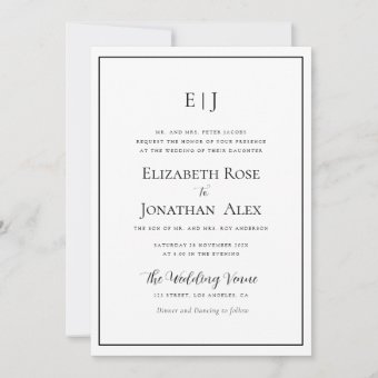 modern frame black and white wedding invitation | Zazzle