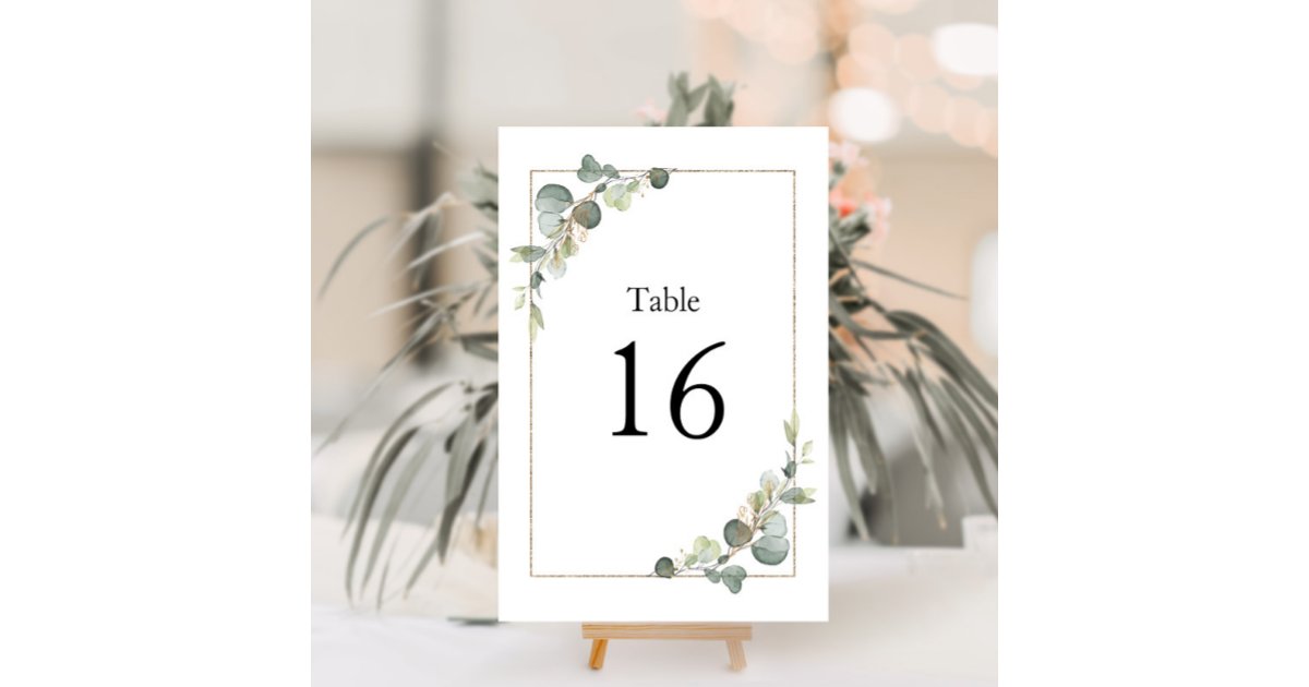 modern frame eucalyptus wedding table number | Zazzle