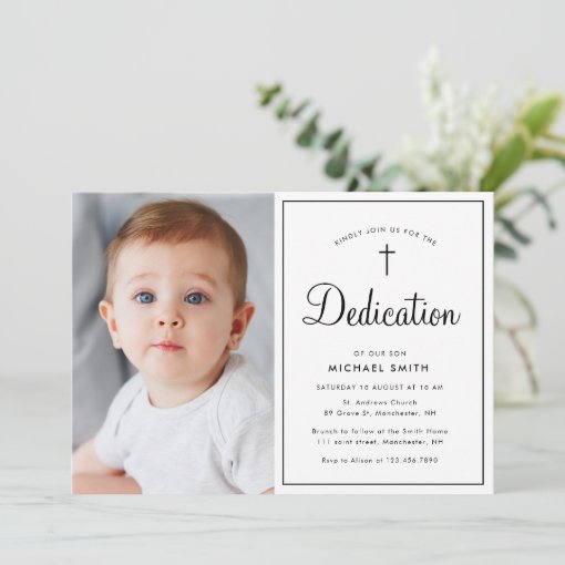 modern frame photo Dedication invitation | Zazzle