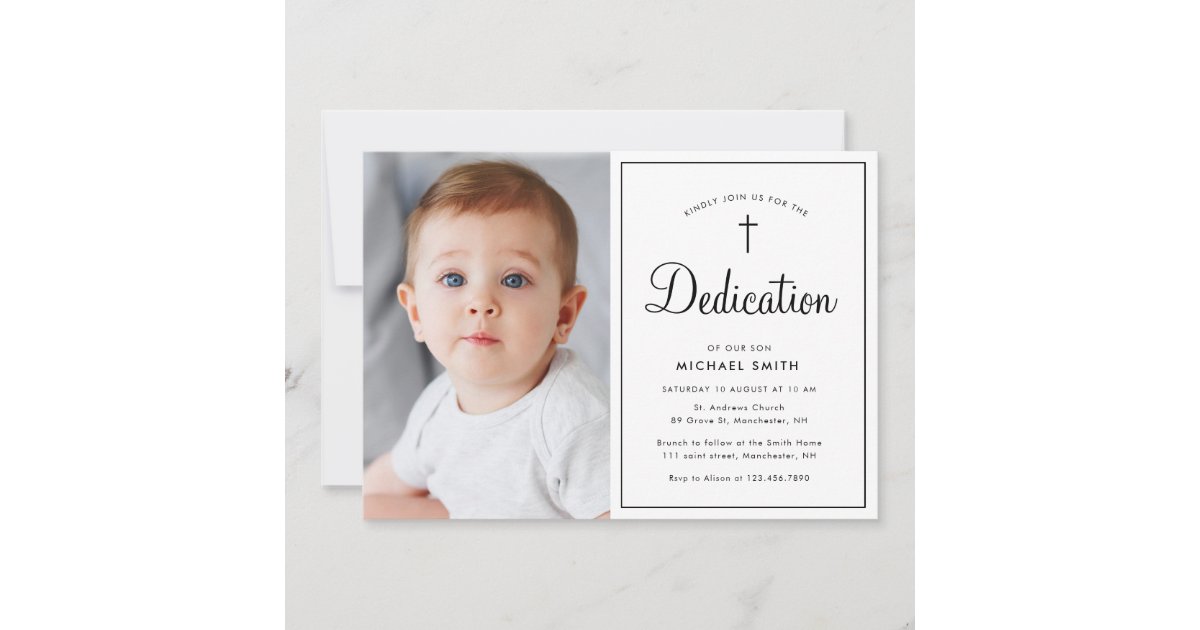 modern frame photo Dedication invitation | Zazzle