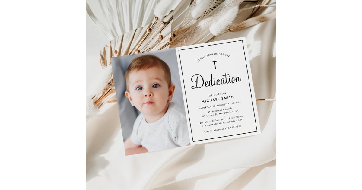 modern frame photo Dedication invitation | Zazzle