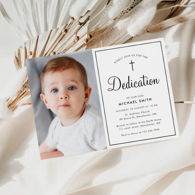 modern frame photo Dedication invitation | Zazzle