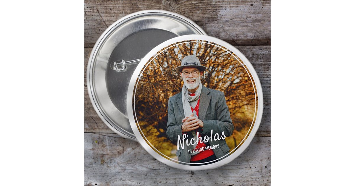 Modern Frames Simple Photo Funeral Memorial Button | Zazzle