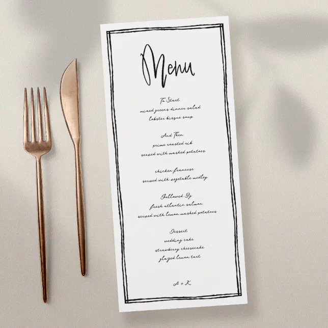 Modern French Black and White Wedding Long Menu | Zazzle