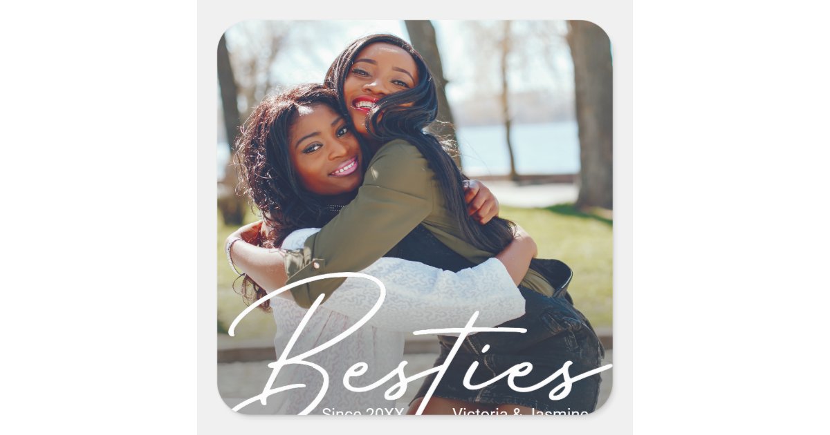 Modern Friendship Photo Gift Square Sticker | Zazzle